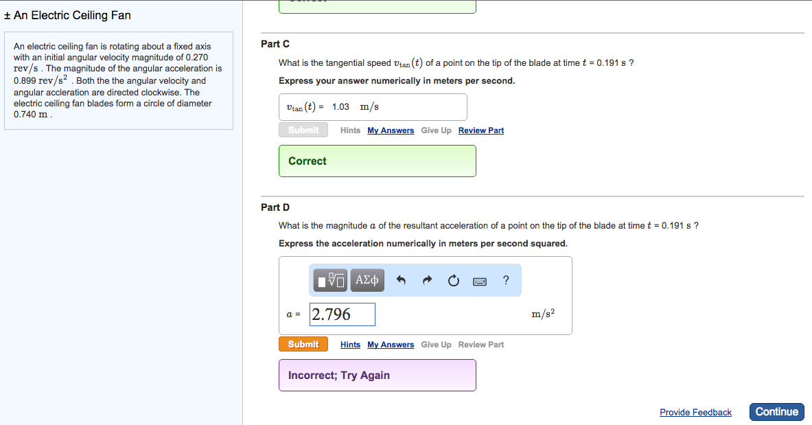 Solved An electric ceiling fan is rotating about a fixed | Chegg.com