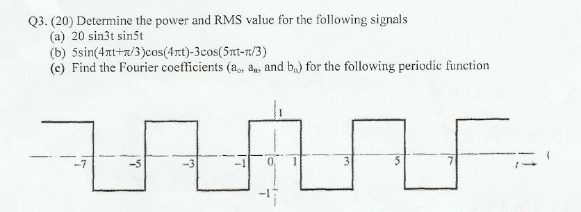 Solved Q3. (20) Determine the power and RMS value for the | Chegg.com