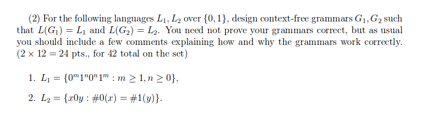 Solved For the following languages L_1, L_2 over {0, 1}, | Chegg.com