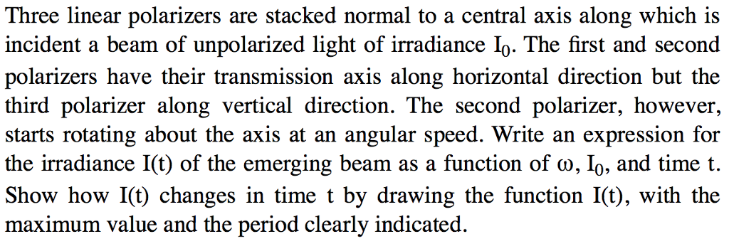 Solved Three linear polarizers are stacked normal to a | Chegg.com