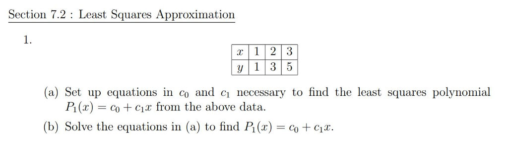 Solved Section 7.2 : Least Squares Approximation (a) Set up | Chegg.com