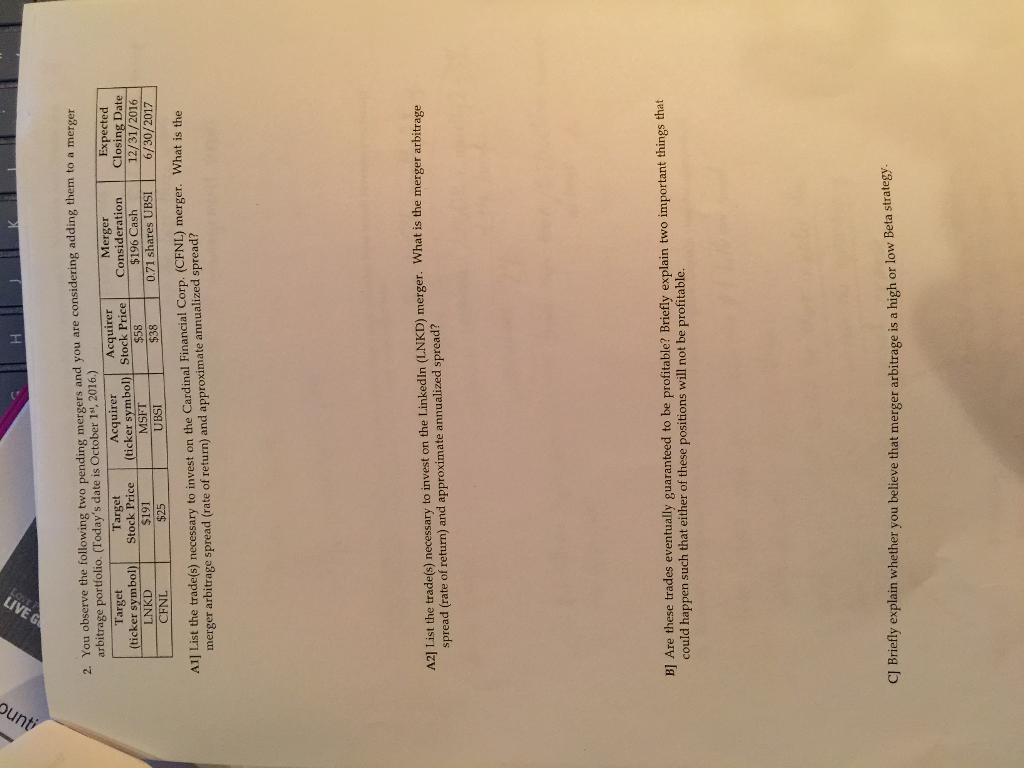 Solved You observe the following two pending mergers and you | Chegg.com