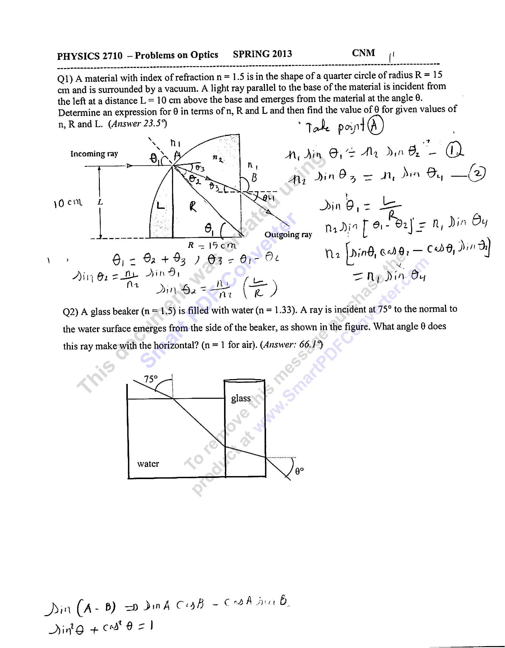 Solved A material with index of refraction n = 1.5 is in the | Chegg.com
