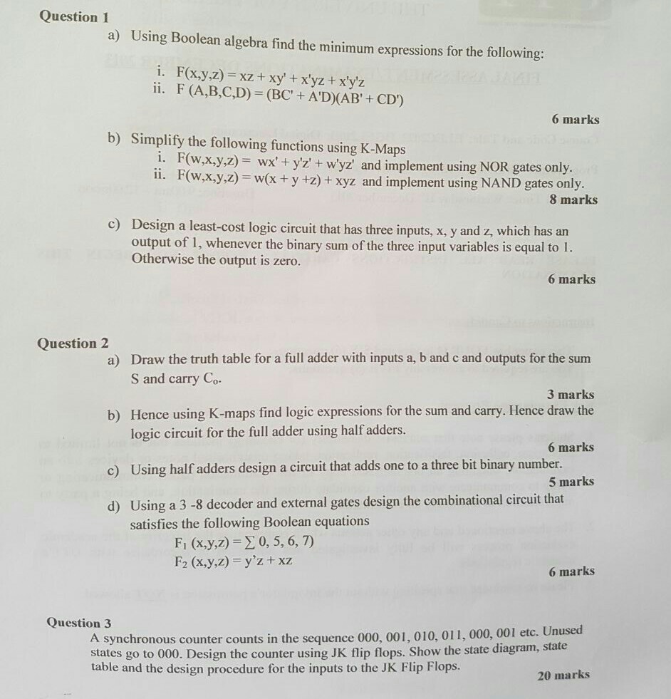 Solved Question1 a) Using Boolean algebra find the minimum | Chegg.com