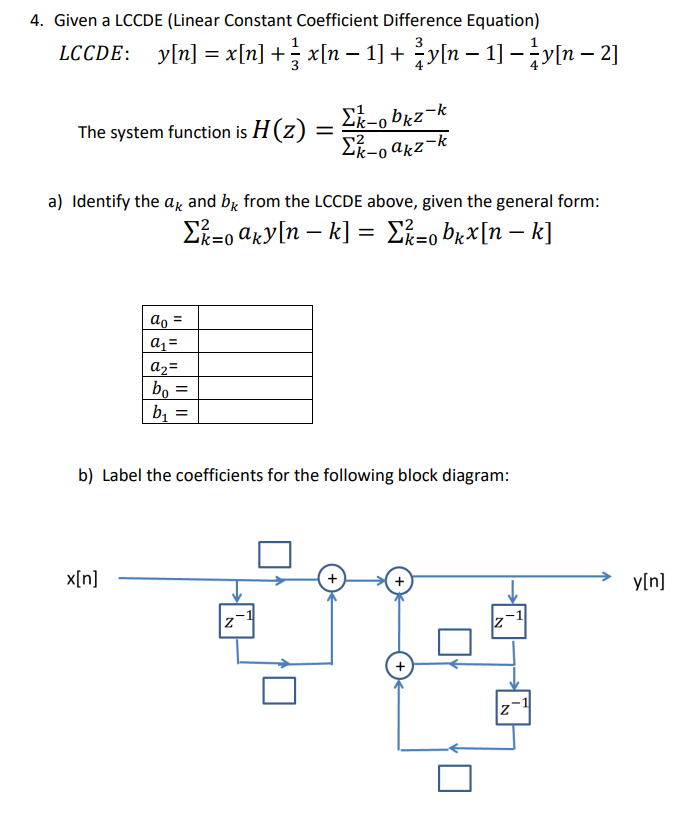 Solved 4. Given a LCCDE (Linear Constant Coefficient | Chegg.com