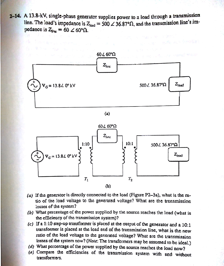 Solved A 13, 8-kV, single-phase generator supplies power to | Chegg.com