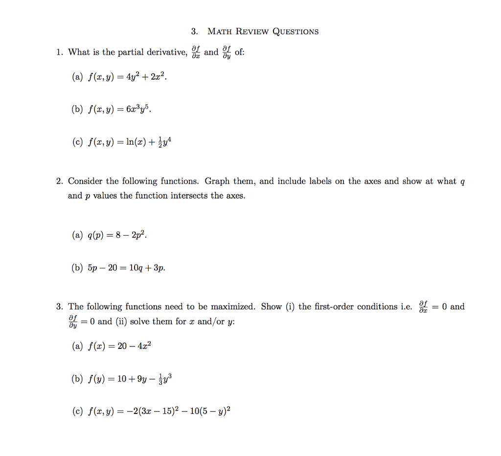 Solved 3. MATH REVIEw QUESTIONS 1. what is the partial | Chegg.com