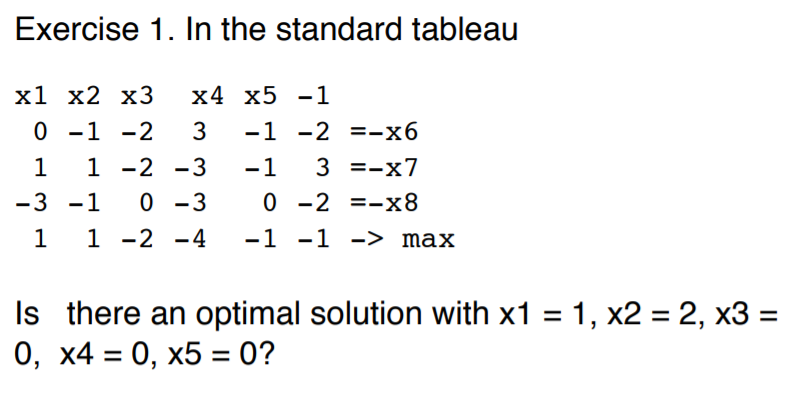 Solved Exercise 1. In the standard tableau x1 x2 x3 x4 x5 -1 | Chegg.com