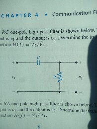 Solved an rc one pole high pass filter is shown below. the | Chegg.com