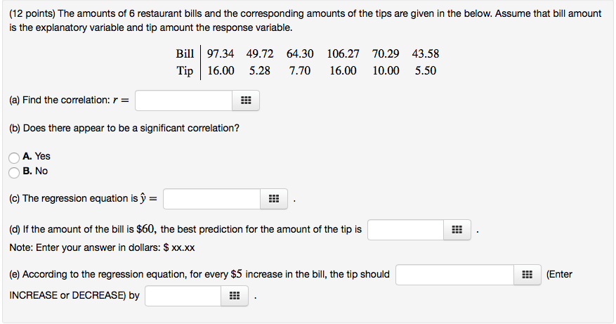 The amounts of 6 restaurant bills and the | Chegg.com