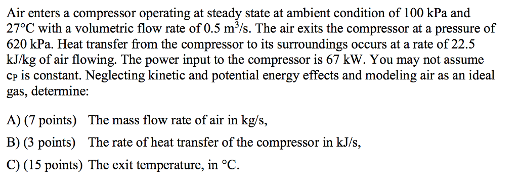 Solved Air enters a compressor operating at steady state at | Chegg.com