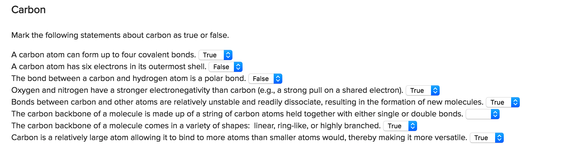 Solved Carbon Mark the following statements about carbon as | Chegg.com