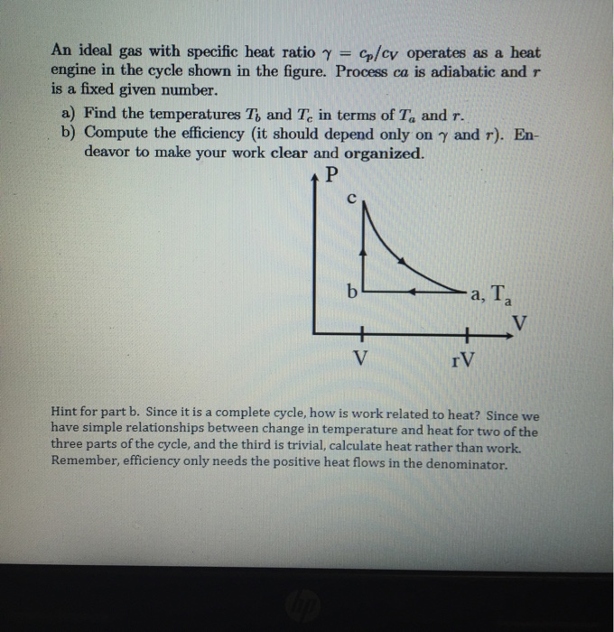 Solved An ideal gas with specific heat ratio r = c_p/c_v | Chegg.com