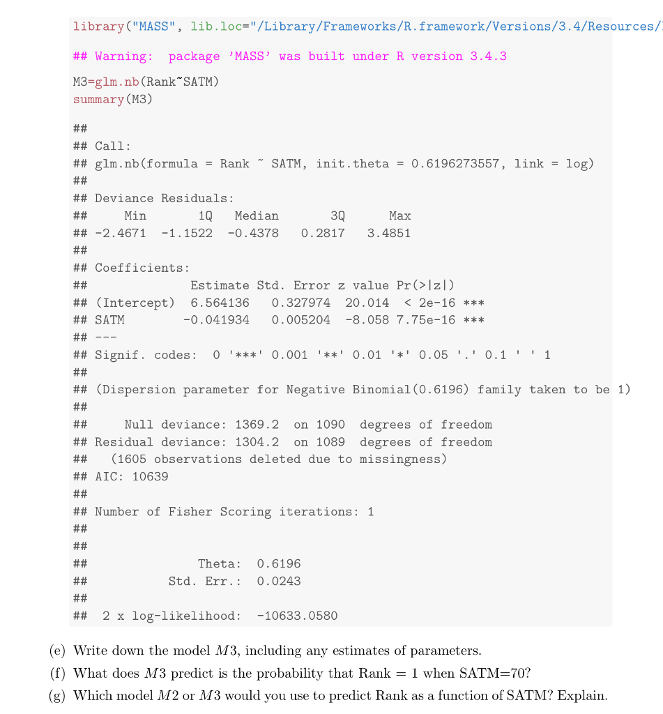 Make a Poisson regression model M2 that predicts Rank | Chegg.com
