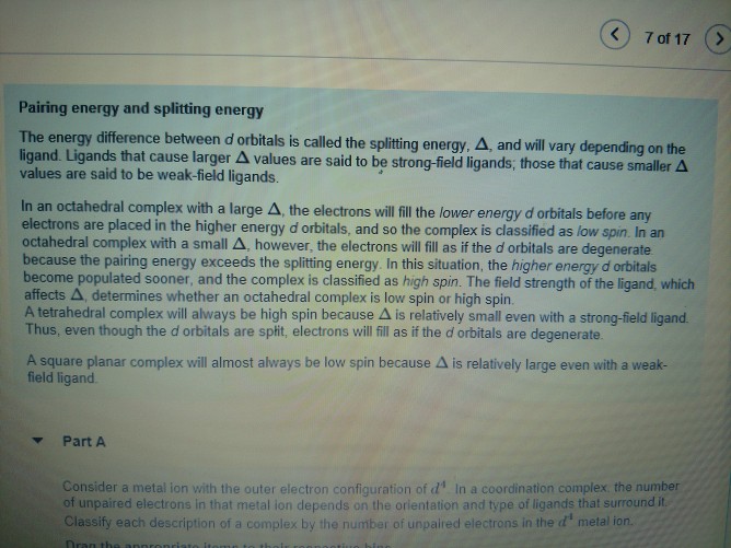 Solved 7 of 17> Pairing energy and splitting energy The | Chegg.com