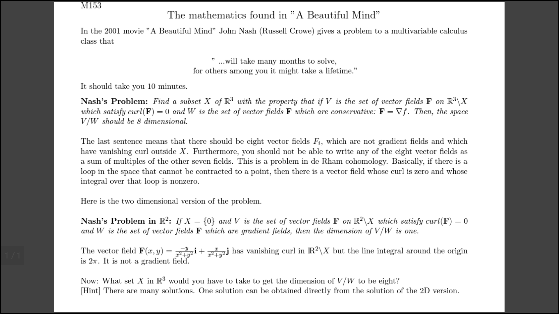 Solved In the 2001 movie "A Beautiful Mind" John Nash | Chegg.com