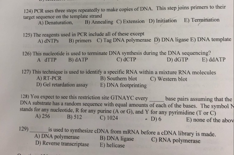 Solved 124) PCR uses three steps repeatedly to make copies | Chegg.com