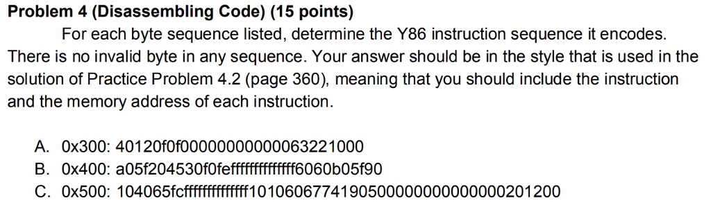Problem 4 (Disassembling Code) (15 points) For each | Chegg.com