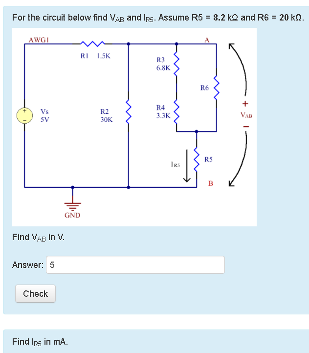 Solved For the circuit below find VAB and IRS. Assume R5 = | Chegg.com