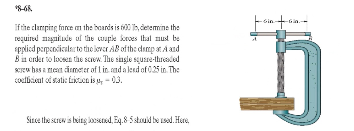 Solved If the clamping force on the boards is 600 lb, | Chegg.com