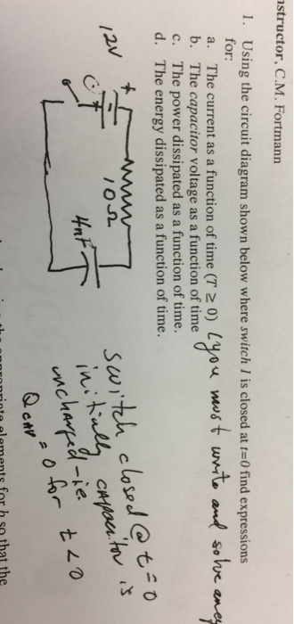 Solved Using the circuit diagram shown below where switch 1 | Chegg.com