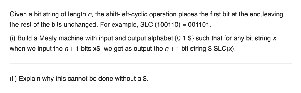 Given a bit string of length n, the shift-left-cyclic | Chegg.com