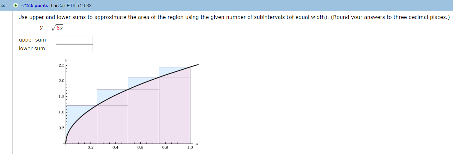 Solved Use upper and lower sums to approximate the area of | Chegg.com