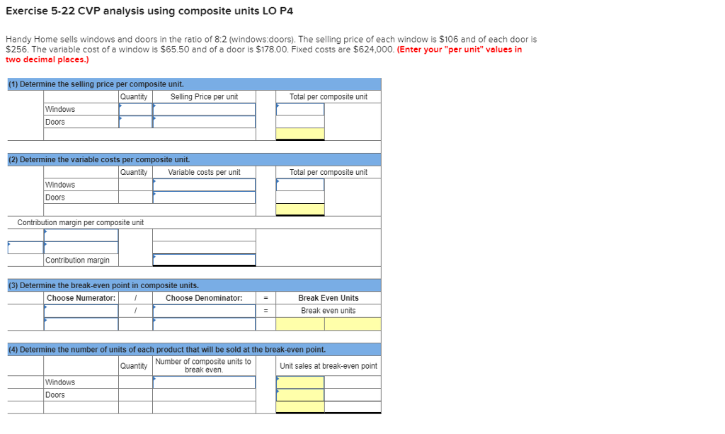 Solved Exercise 5-22 CVP analysis using composite units LO | Chegg.com