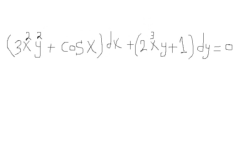 Solved (3x2 y2 + cos x)dx + (2x3y + 1)dy = 0 | Chegg.com