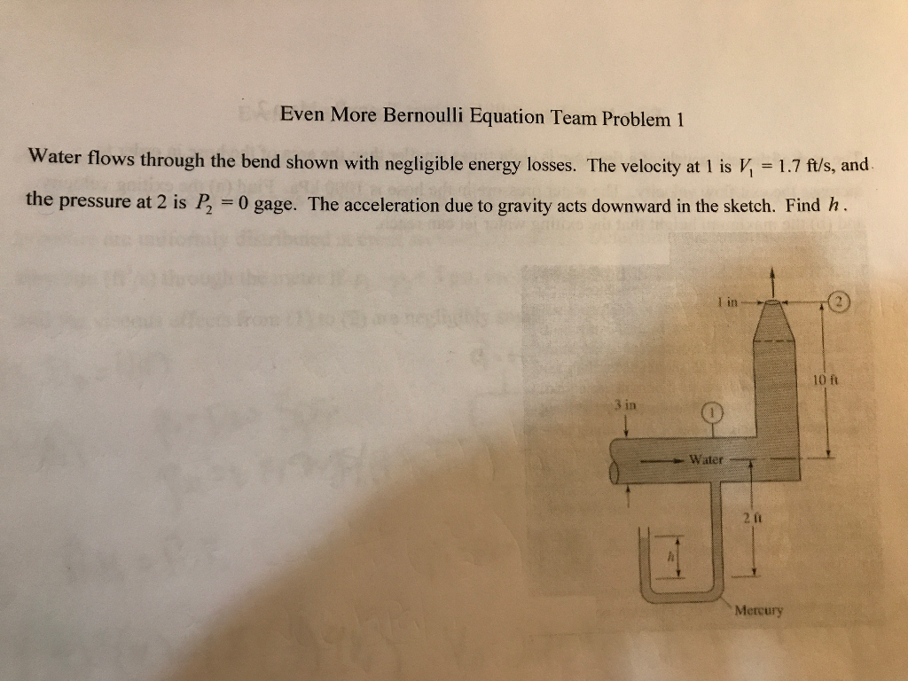 Solved Even More Bernoulli Equation Team Problem 1 Water | Chegg.com