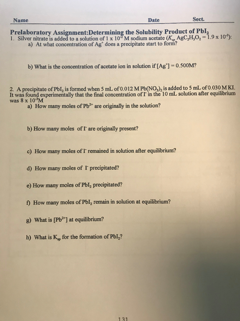 Solved Name Date Sect. Prelaboratory Assignment:Determining | Chegg.com