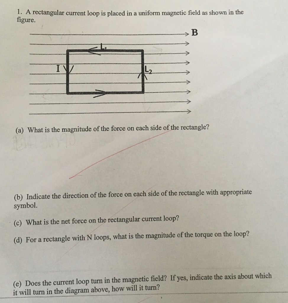 Solved 1. A rectangular current loop is placed in a uniform | Chegg.com