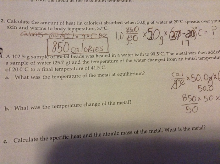Solved Calculate the amount of heat (in calories) absorbed | Chegg.com