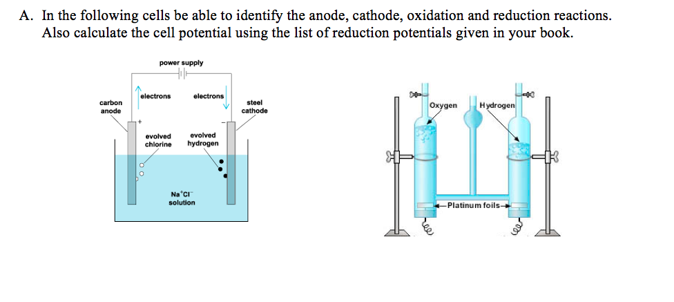 Solved In the following cells be able to identify the anode, | Chegg.com