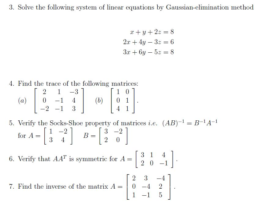 Solved Solve the following system of linear equations by | Chegg.com