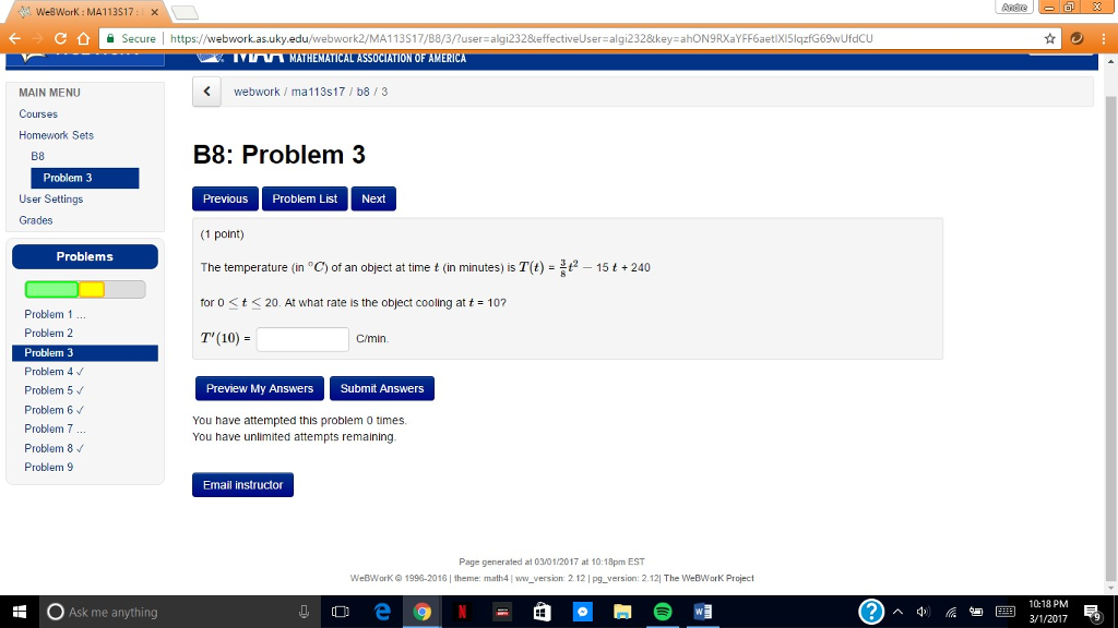Solved WeBWork MA113S17 ttps://webwork. as.uky.edu/we Secure | Chegg.com