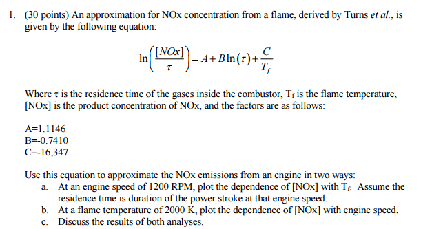 Solved An approximation for NOx concentration from a flame, | Chegg.com