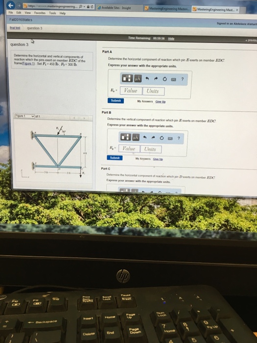 Solved Determine The Horizontal And Vertical Components Of