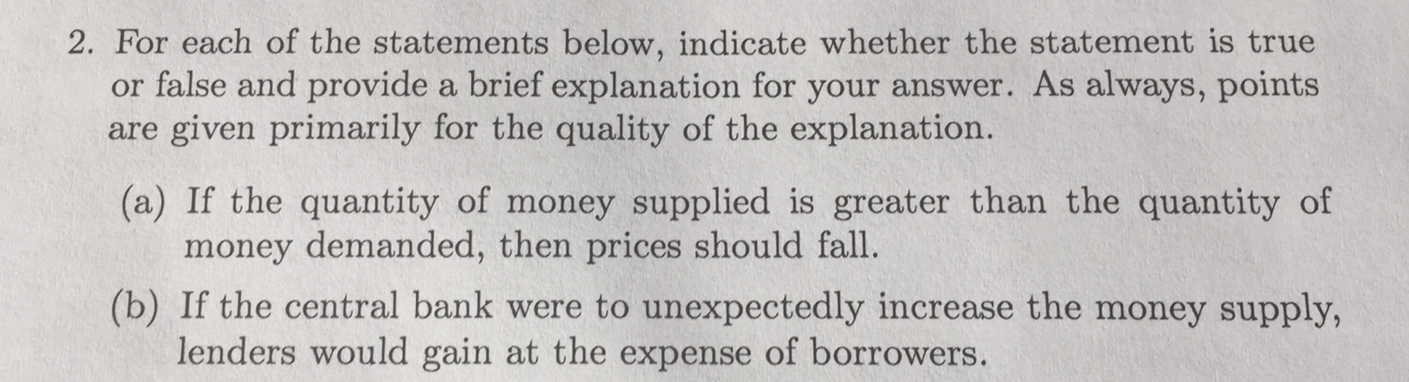 Solved For each of the statements below, indicate whether | Chegg.com