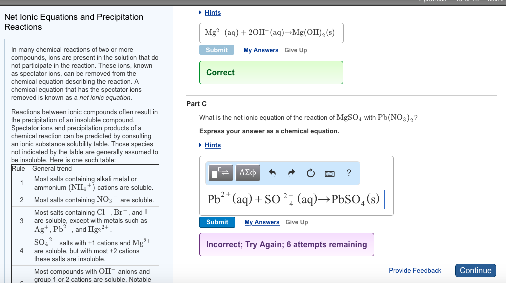 Solved Net Ionic Equations and Precipitation Reactions In | Chegg.com