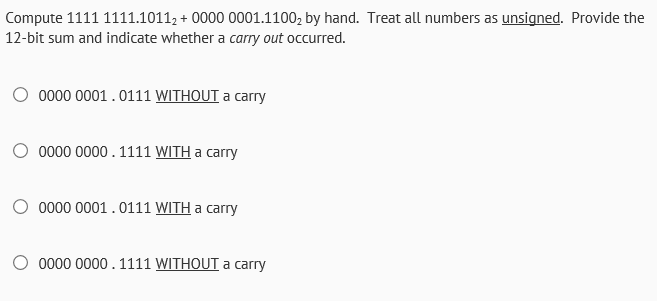 Solved Compute 1111 1111.1011_2 + 0000 0001.1100_2 by hand. | Chegg.com