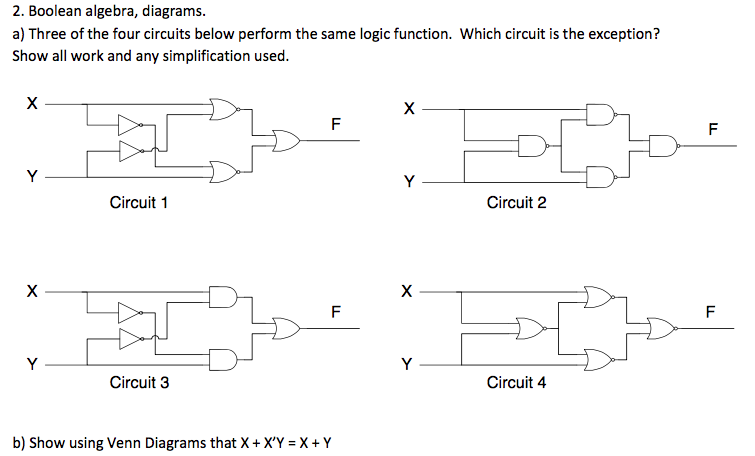 Solved Boolean algebra, diagrams Three of the four circuits | Chegg.com