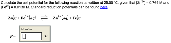 Solved Calculate the cell potential for the following | Chegg.com
