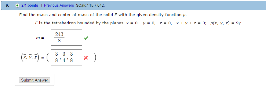 Solved Find the mass and center of mass of the solid E with | Chegg.com
