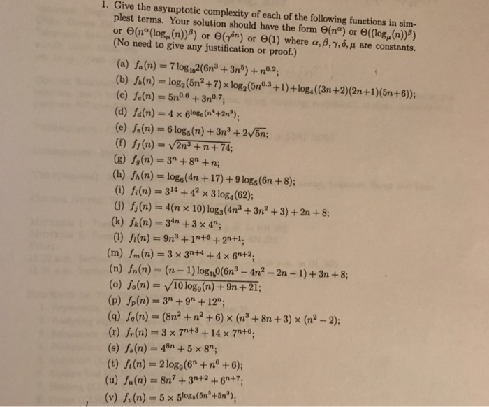 Solved Give the asymptotic complexity of each of the | Chegg.com