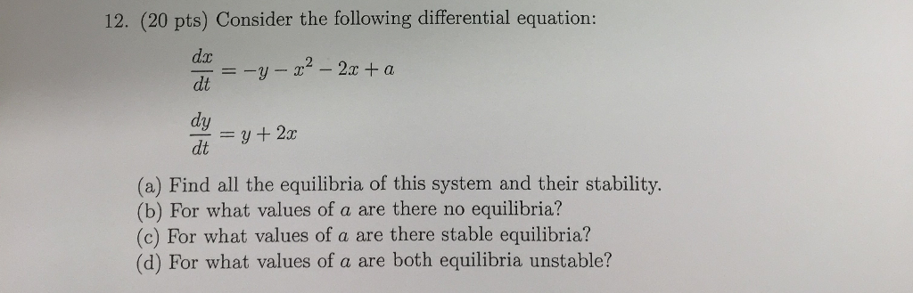 Solved Consider the following differential equation: dx/dt = | Chegg.com