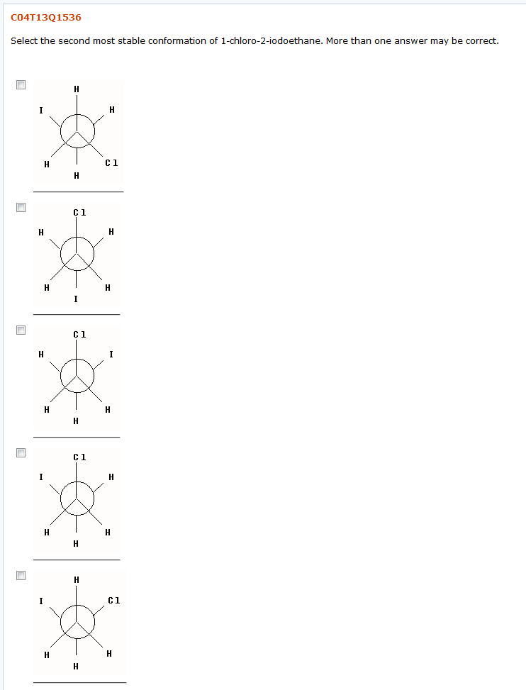 Solved Select the second most stable conformation of | Chegg.com