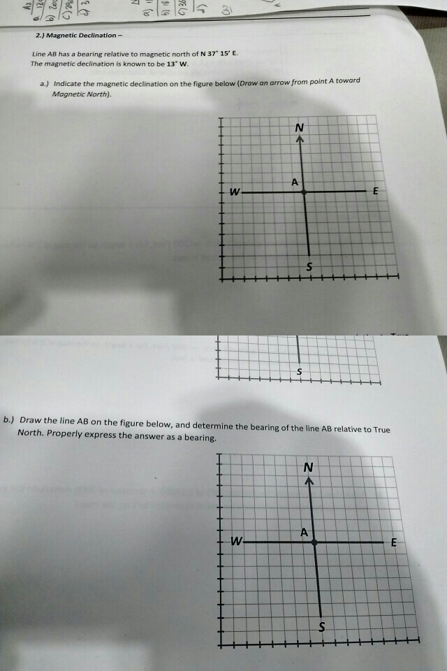 Solved 2.) Magnetic Declination- Line AB has a bearing | Chegg.com