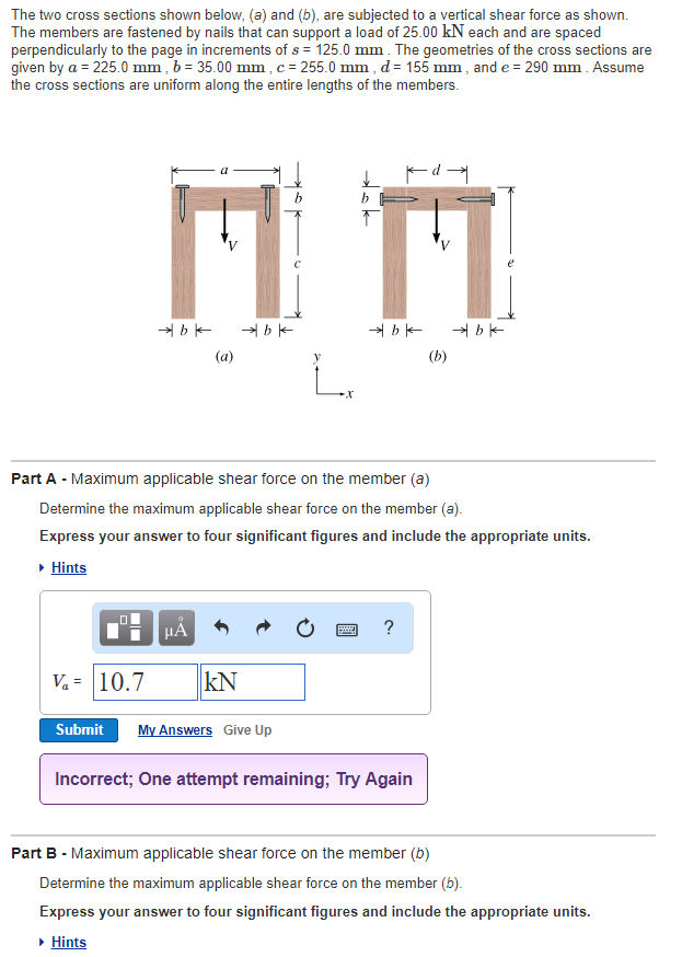 Solved The Two Cross Sections Shown Below A And B Are