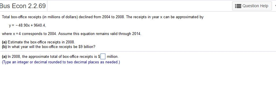Solved Total box-office receipts (in millions of dollars) | Chegg.com